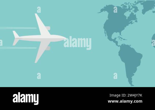 Airplane animation against the background of globe. 2D animation ...