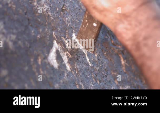 Ancient man cave painting and writing historic inscription graffiti on ...