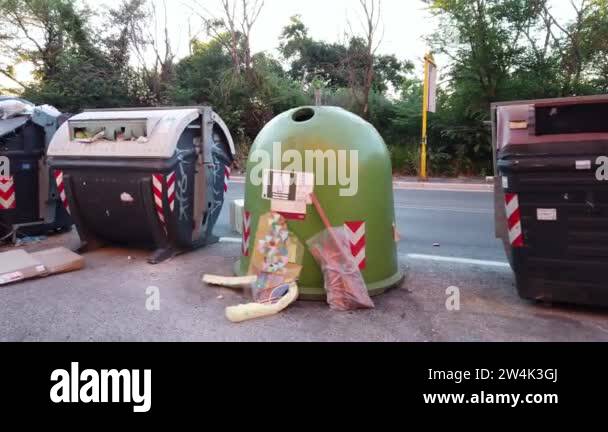 Europe, Italy, Rome June 2021 - garbage bins full of waste in the city ...