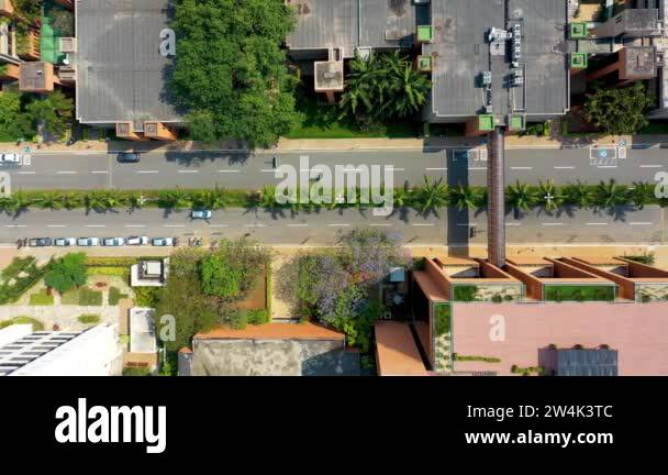 Suburban neighborhood scene. Cityscape view. Traffic at bridge. Urban ...