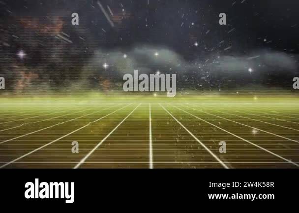 Animation of a yellow grid of parallel lines moving against a night sky ...