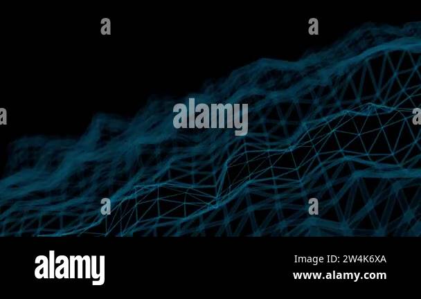 Abstract seamless loop blue diagonal placed triangle mesh with bokeh effect polygons moving on ...