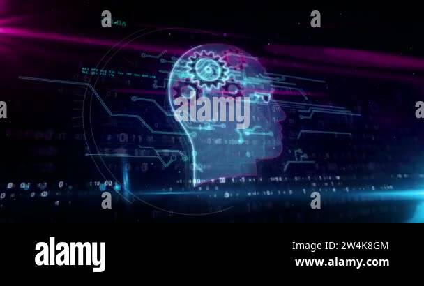 Artificial Intelligence Cybernetic Brain And Machine Learning With Robot Head Symbol Loop