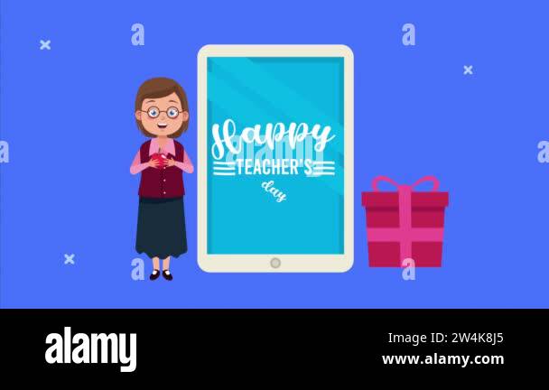happy teachers day animation lettering with female teacher and ...
