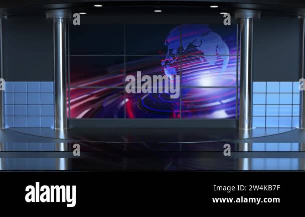News TV Studio Set, Virtual Green Screen Background Loop Stock Video ...