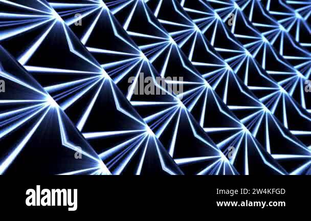 4K 3D rendering blue light geometric shapes pattern animated technology ...