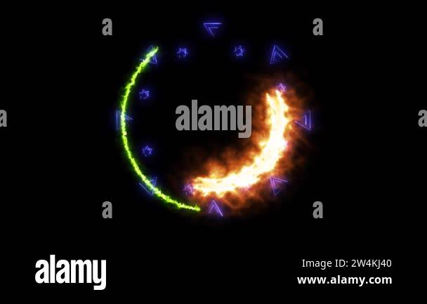 Absract magic hot orange power and green energy circle line glow light ...