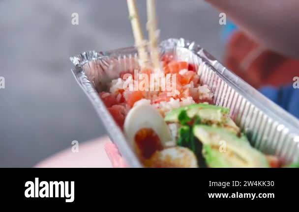 Food Salmon Poke Bowl Stock Videos And Footage Hd And 4k Video Clips Alamy