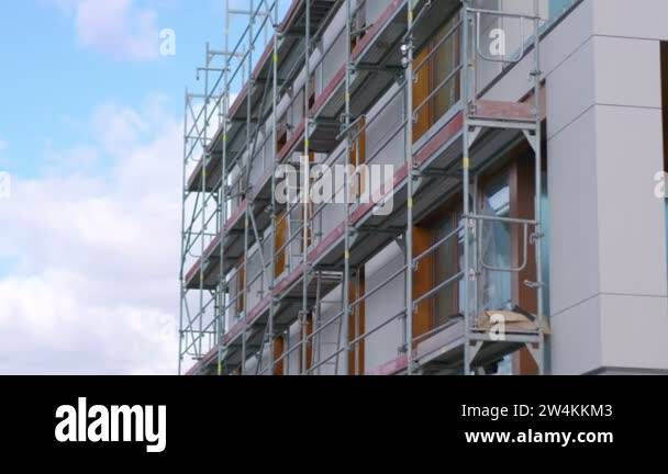 Construction site of a modern building in 4K Slow motion 60fps Stock ...