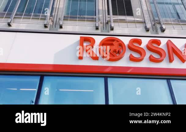 Rossmann logo sign on building, German drug store chain Stock Video ...