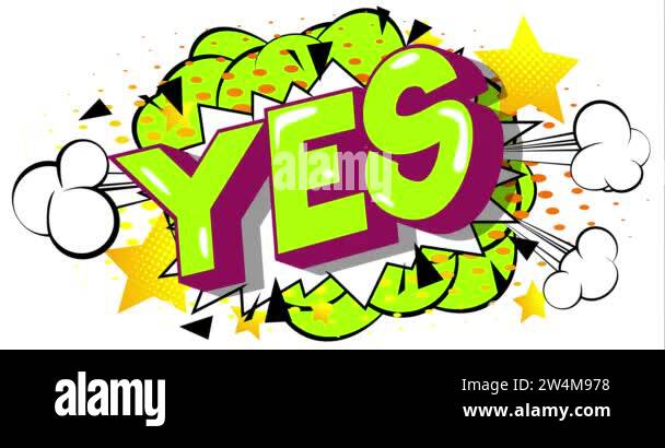 Comic lettering Yes. 4k animated text with changing colors on comic ...