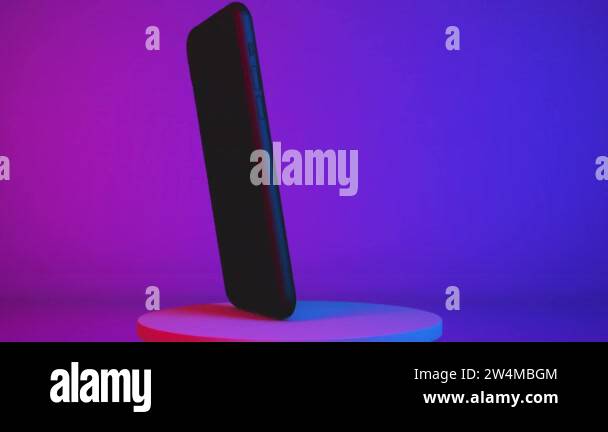 Close up 3d mobile phone mock up rotating on pedestal animation with ...