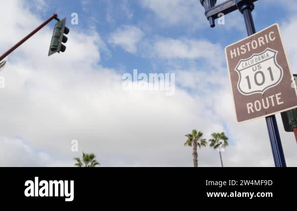 Pacific Coast Highway, historic route 101 road sign, tourist ...