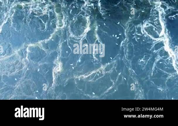 A powerful whirlpool is generated at the surface of water on the river ...