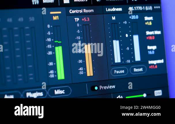 Musical equalizer. Audio editing in the recording studio. Creation of Audio Content. Recording ...