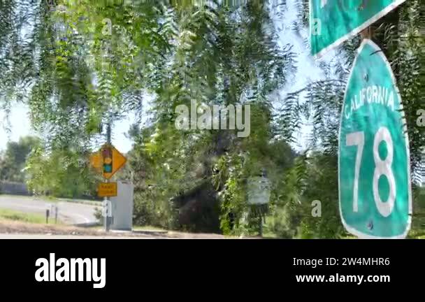 Freeway entrance sign on interchange crossraod in San Diego county ...