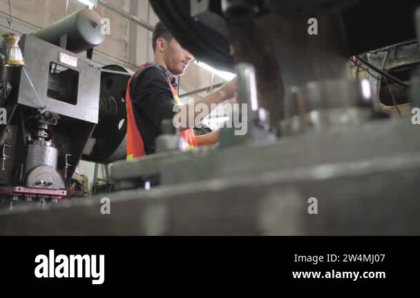 Caucasian engineer worker wearing helmet and safety glasses ready start ...