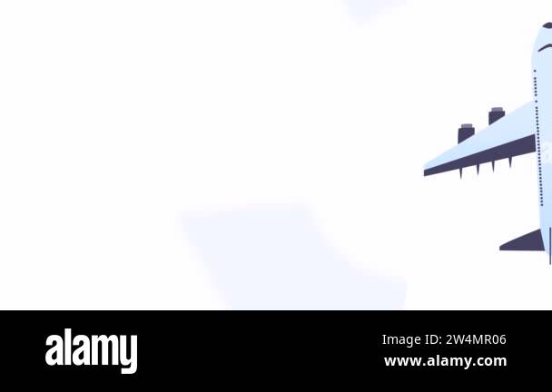 graphic loop animation of an airplane fly over an abstract blue ...