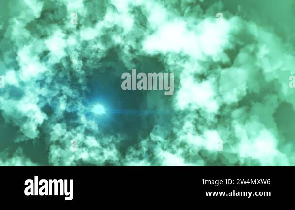Sky clouds on background of shining point. Animation. Cosmic ray of ...