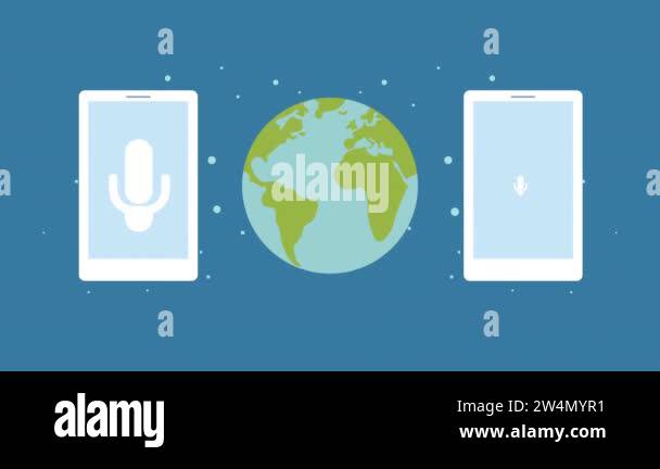 celebration online technology animation with smartphones and earth ...