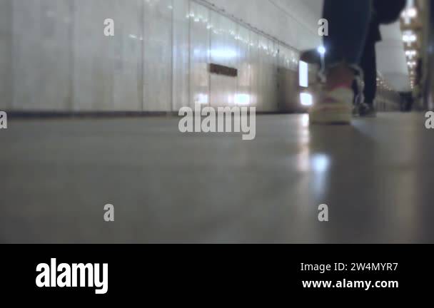 Modern metro train arrives at subway station and departures. Timelapse ...