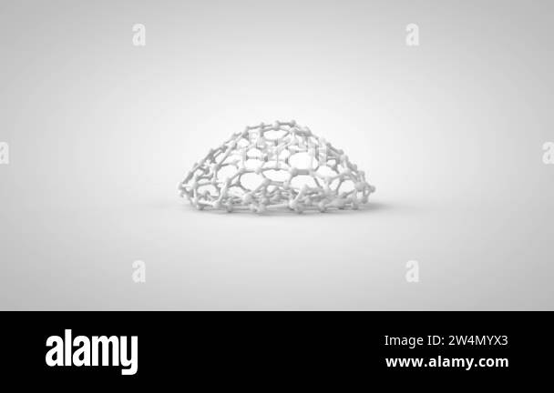 3D animation of a spherical molecule, graphene crystal lattice. 3D ...