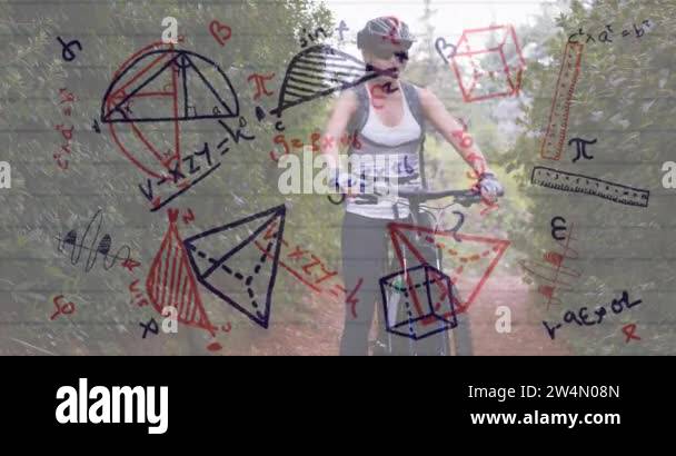 Animation of handwritten mathematical equations recording over woman ...