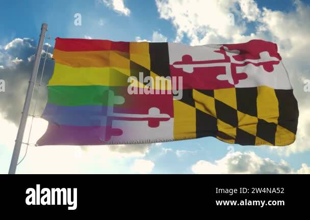 Flag of Maryland and LGBT. Maryland and LGBT Mixed Flag waving in wind ...