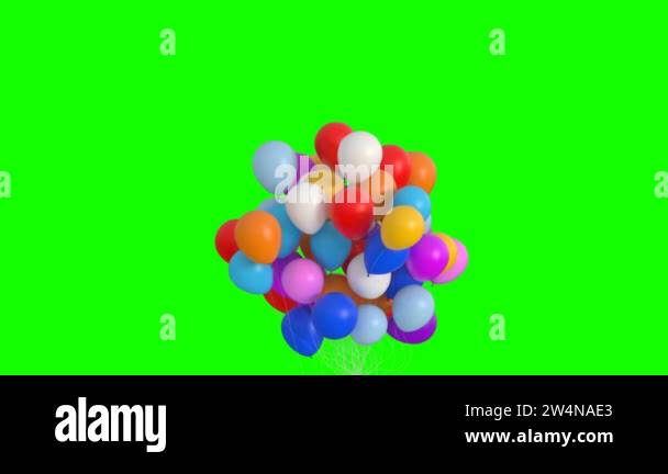 Bundle of Balloons Flies Up on the Green Screen. 3d Animation. Ultra HD ...