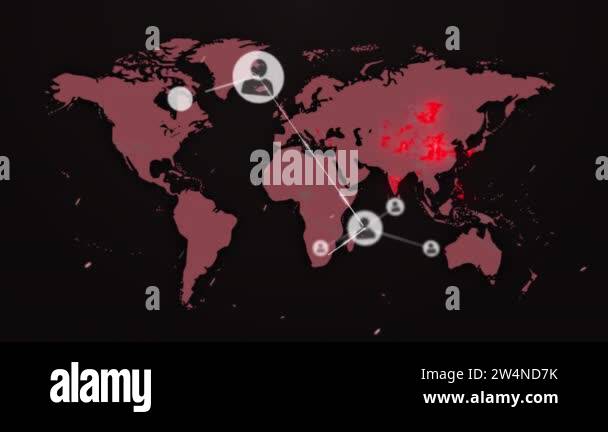Digital animation of Network of digital profile icons over world map ...