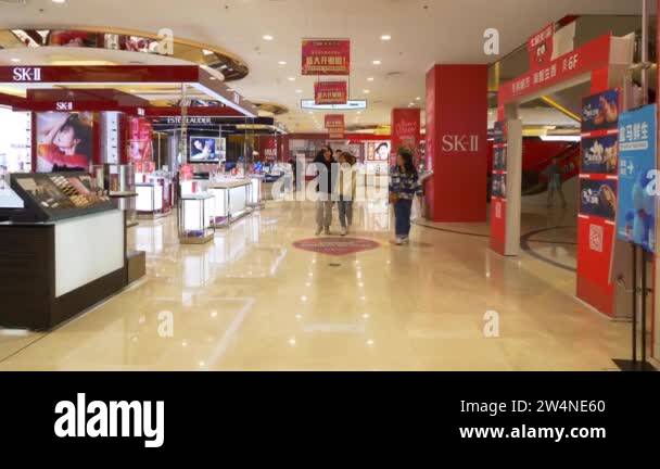 Famous shopping mall at Qingdao city downtown, China, panorama, 4k ...
