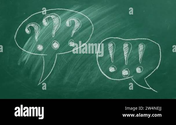 Exclamation point and question mark in speech bubbles on green ...