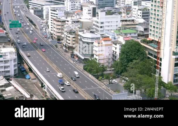 BANGKOK, THAILAND - APRIL 05, 2018 Aerial view: Traffic of overpass ...