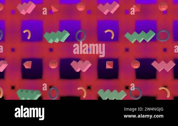 Animation of abstract shapes spinning over kaleidoscope pattern moving ...