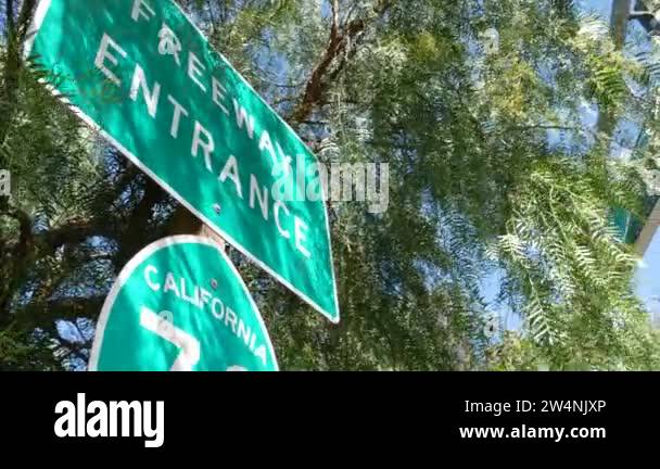 Freeway entrance sign on interchange crossraod in San Diego county ...