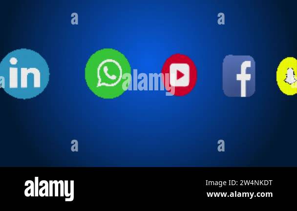 Abstract flying Icons of the world popular social media 4K 3D Green ...