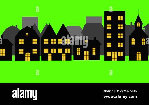 City Green screen Chroma key animation, seamless loop, night scene ...