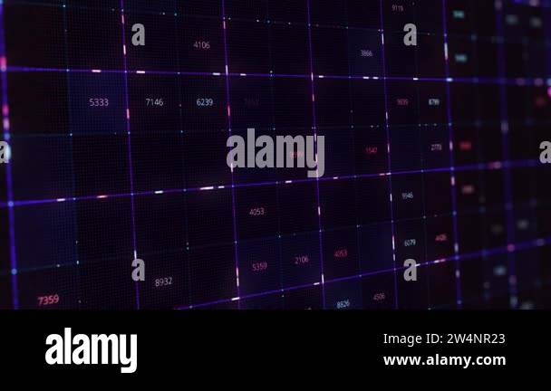 Changing data in numeric table. Animation. Neon digital is table with changing numbers in cells ...