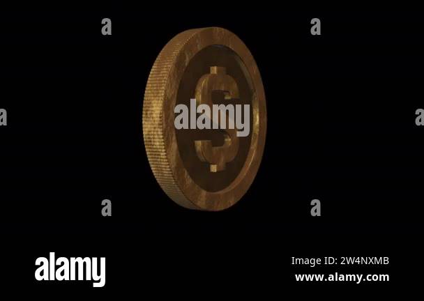 Dollar gold coin rotates on its axis. Transparent background. Looped ...