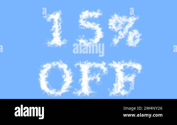 15% Off cloud text effect sky isolated background. animated text effect ...