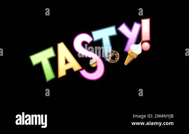 TASTY cartoon sticker. Looped animation of a TASTY cartoon sticker ...