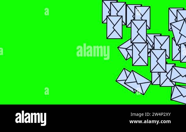 2D Vertical animation of envelope email icons falling on green screen ...