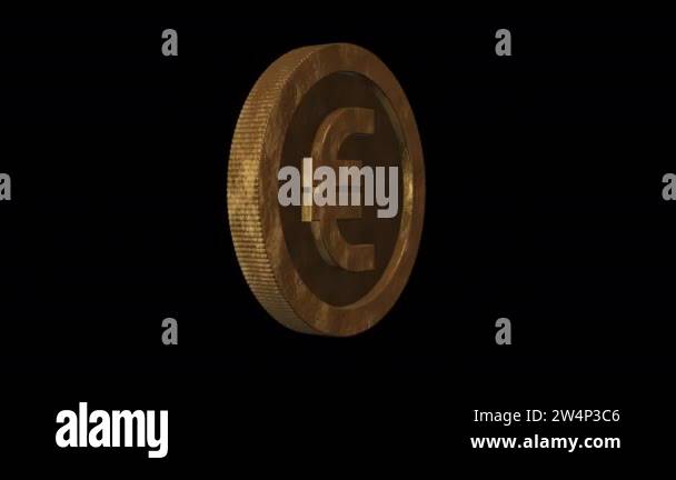 Euro gold coin rotates on its axis. Transparent background. Looped ...