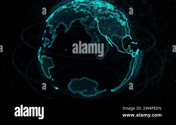 3D Connection lines Around Earth Globe Motion of digital data flow Loop ...