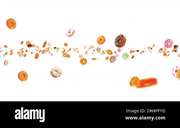 Flying many colorful donuts on white background. Doughnut cake, Sweets ...