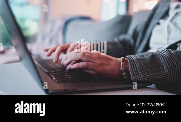 Unrecognizable Business Woman Hands Working From Home On Laptop, Typing ...