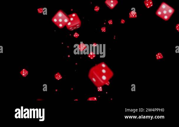 Abstract Multiple Red dice falling Rolling 4K 3D Alpha Green Screen ...