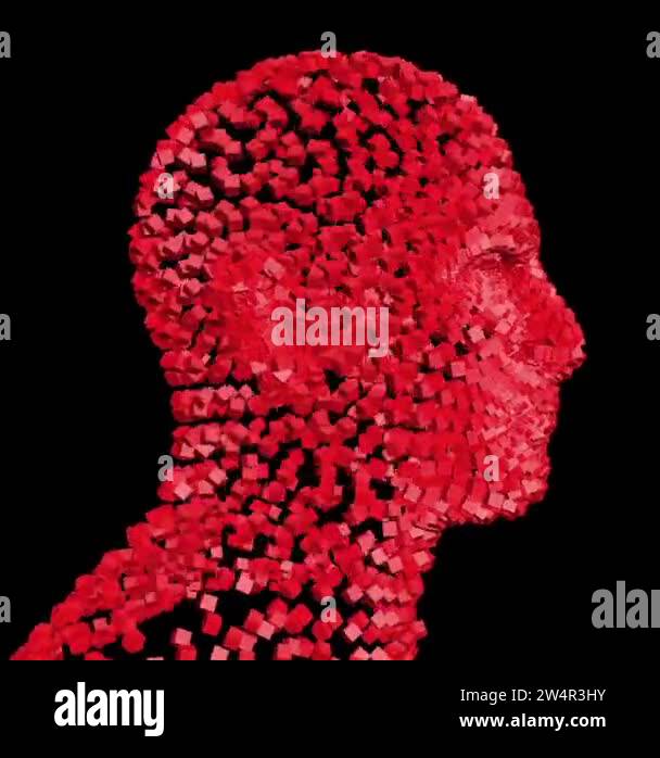 Human head from rotating. 3D head with moving cube. VJ loop video. VFX ...