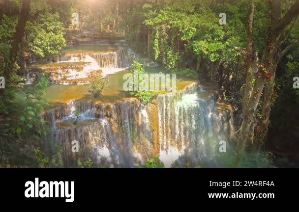 Huay Mae Khamin Waterfall lies in a beautiful hierarchical deep fish ...