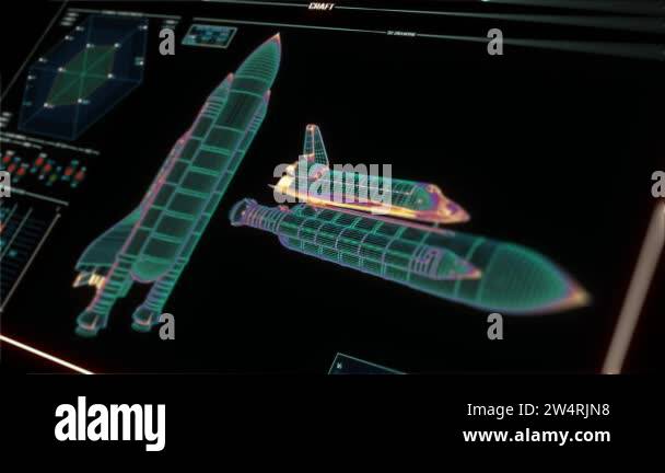 Perspective Mission Control Center monitor with indicators and launch ...